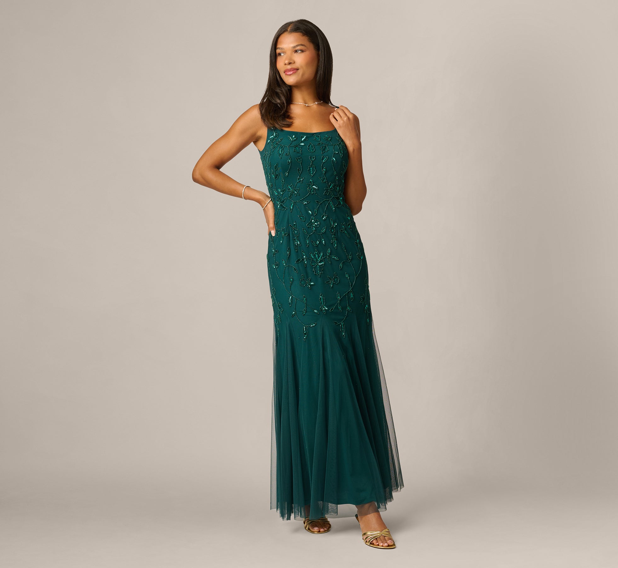 ADRIANNA PAPELL Adrianna Papell Square Neck Sequined Gown